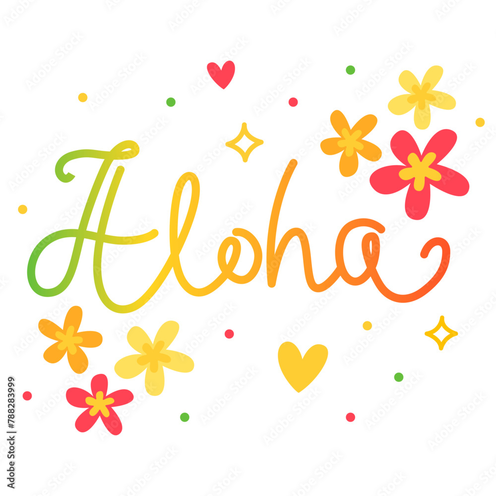 Aloha. Hawaiian design, tropical flovers. Colorful vector lettering ...