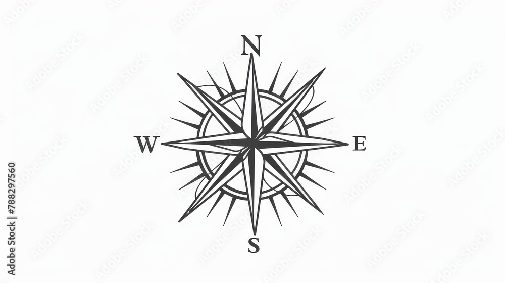 A simple line drawing of an old-fashioned compass rose, with North and ...