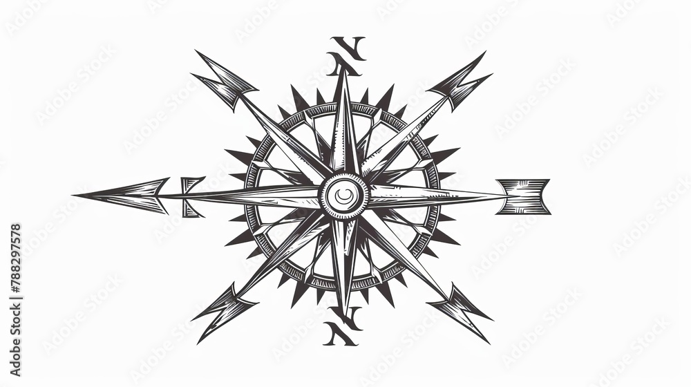 A simple line drawing of an old-fashioned compass rose, with North and ...