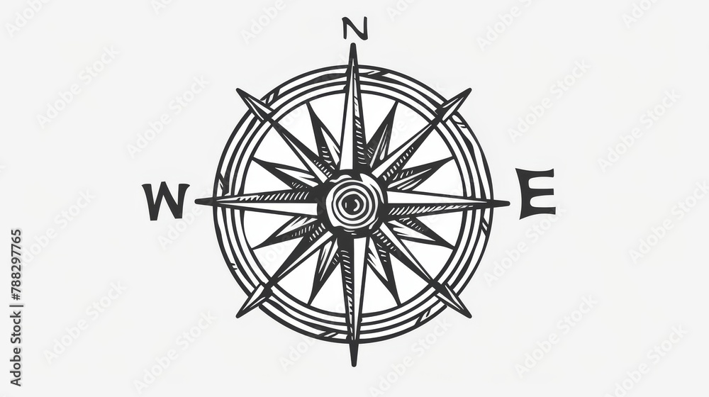 A simple line drawing of an old-fashioned compass rose, with North and ...