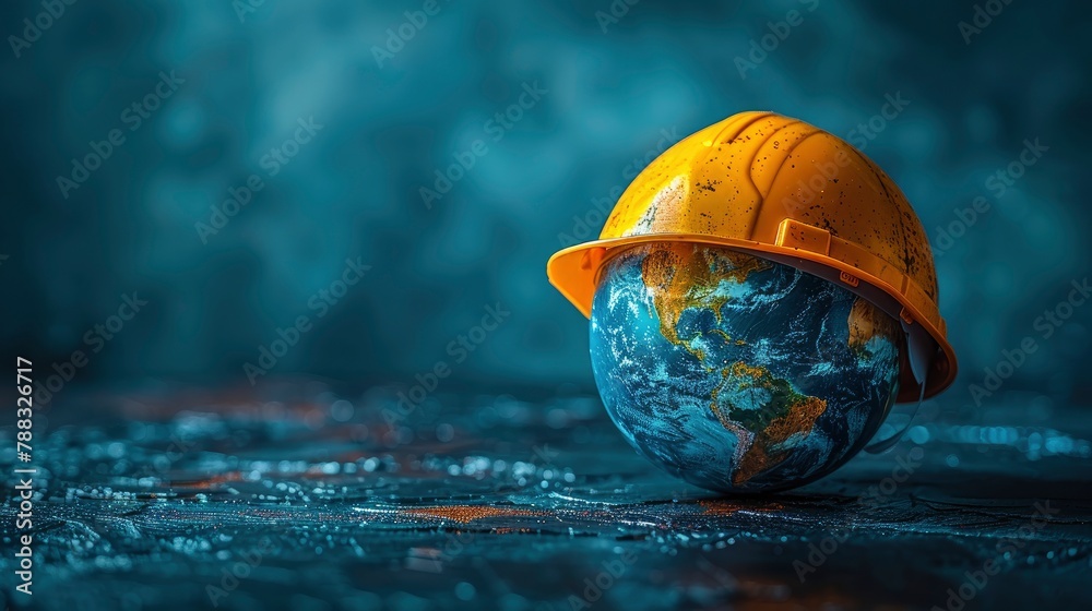 symbol of safety and health at work the planet earth and the helmet a ...