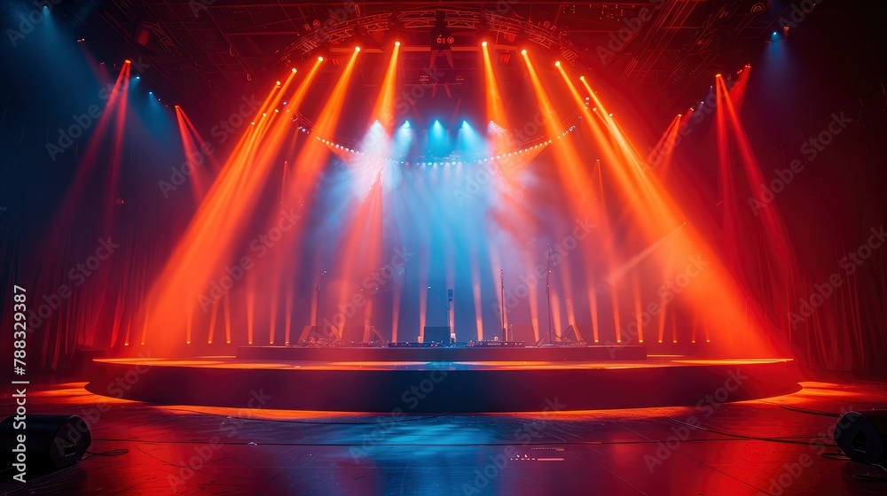 live stage production with a circular light truss in a center stage ...