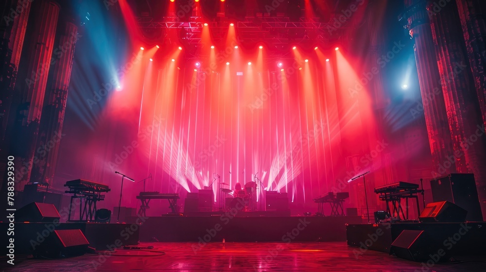 live stage production with a circular light truss in a center stage ...