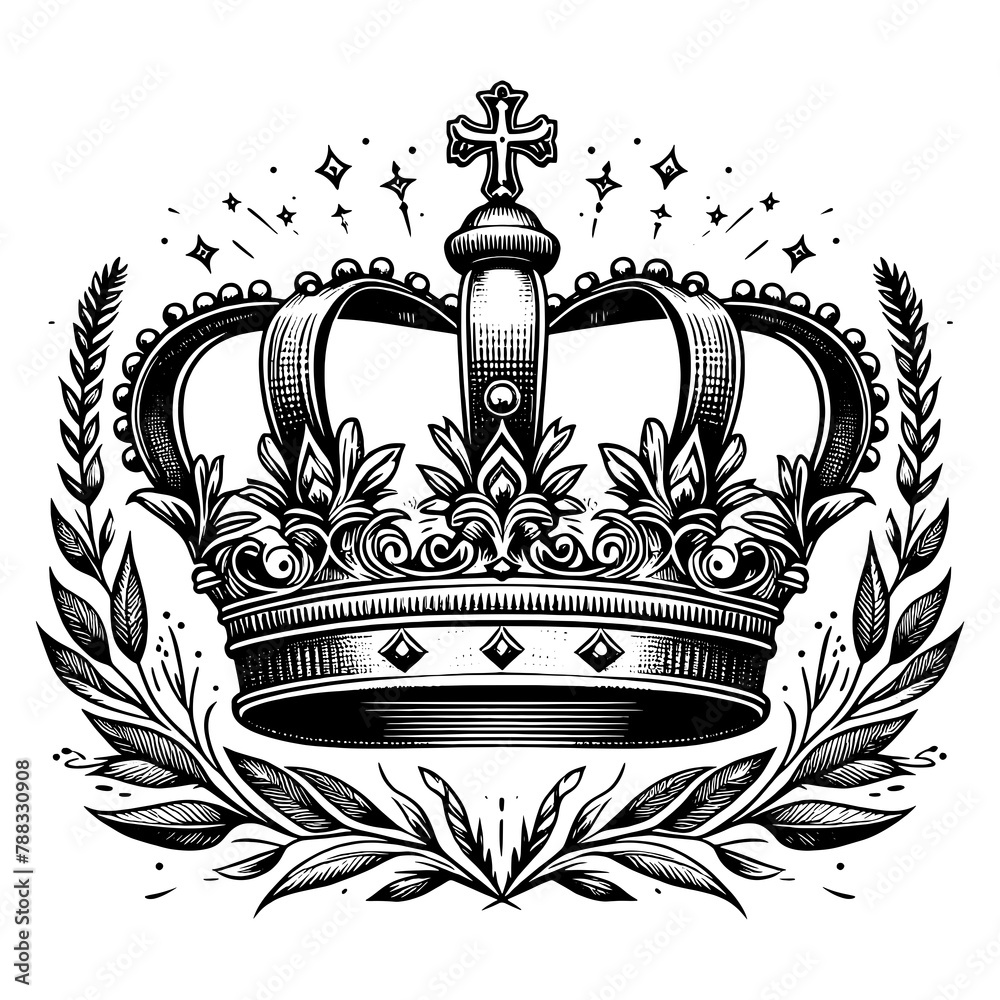 regal royal crown, intricately adorned with patterns and a cross ...