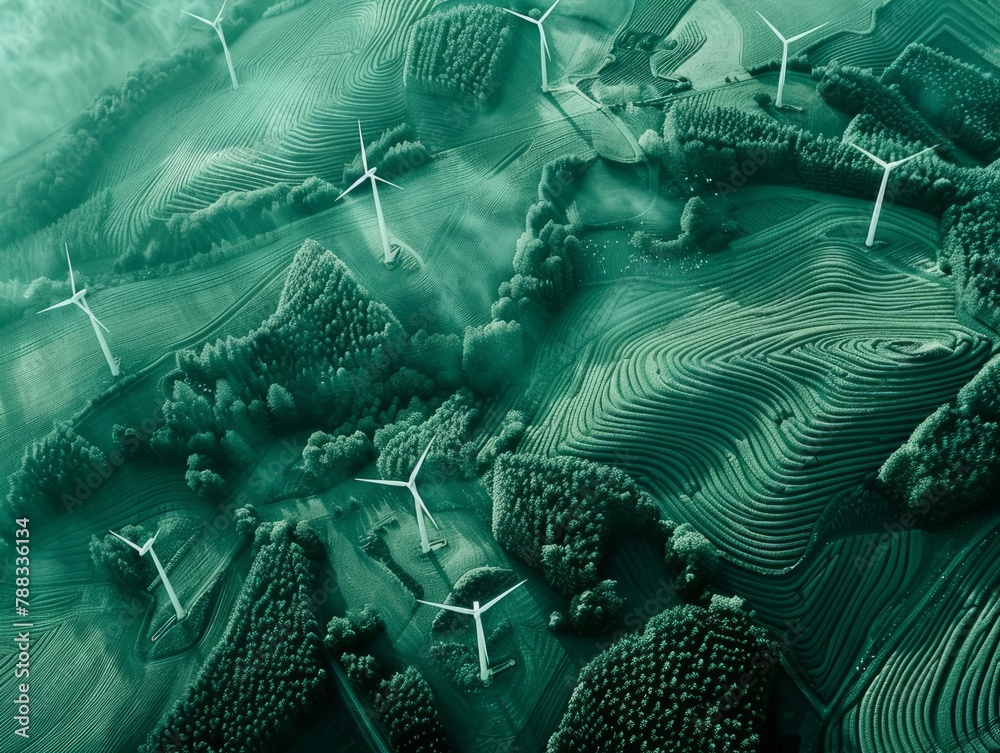 Landscape of wind farm. Wind energy. Wind power. Sustainable, renewable ...