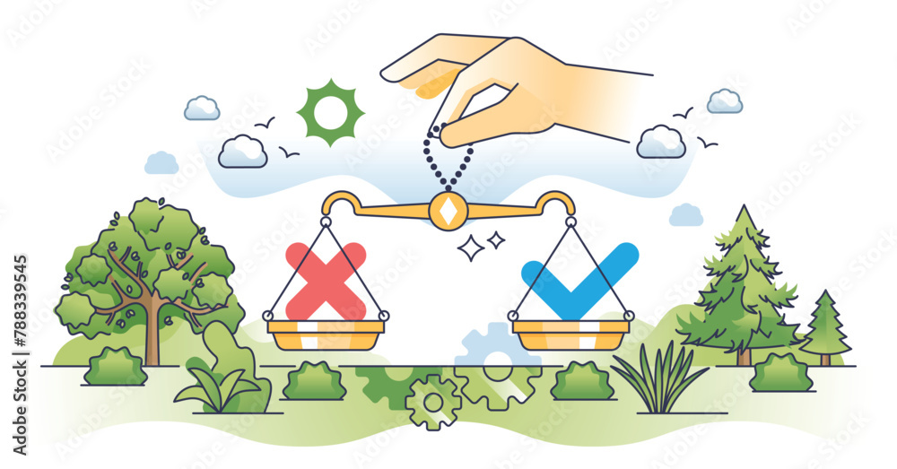 Decision making process with correct and wrong options outline hands ...