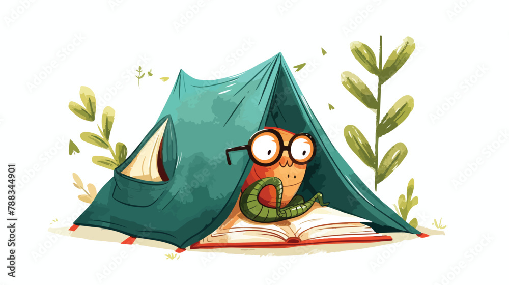 Bookworm. Book standing like a tent with worm in glas Stock Vector ...