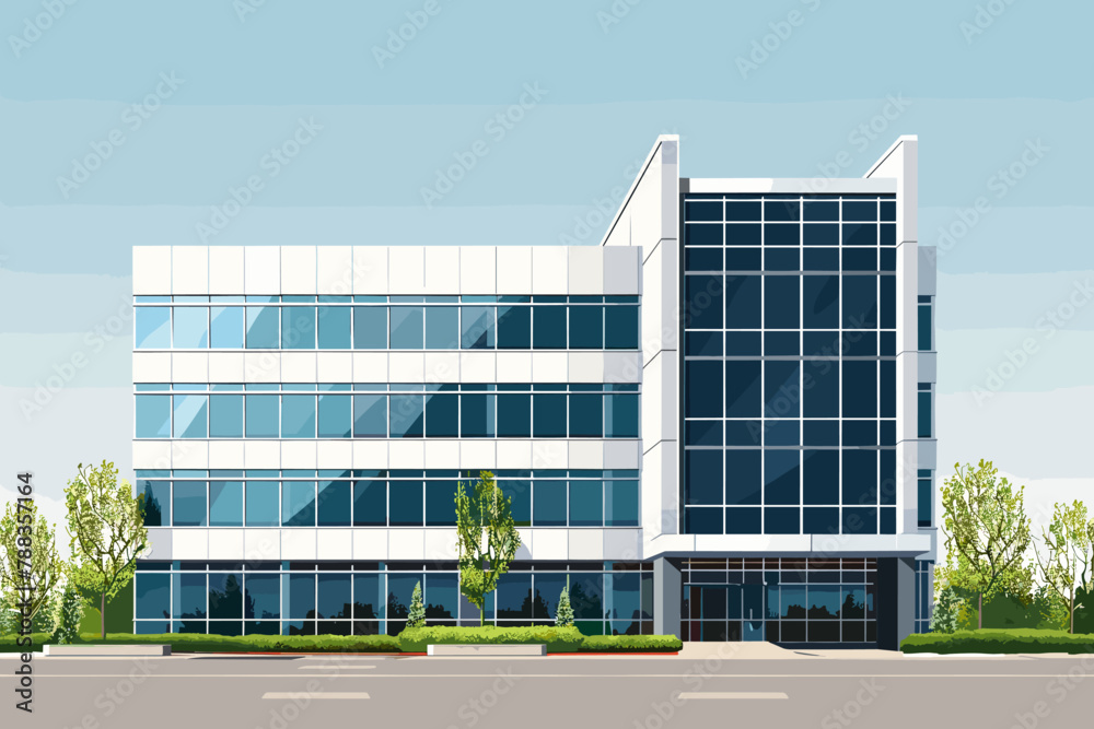 Commercial building with glass facade. Stock Vector | Adobe Stock