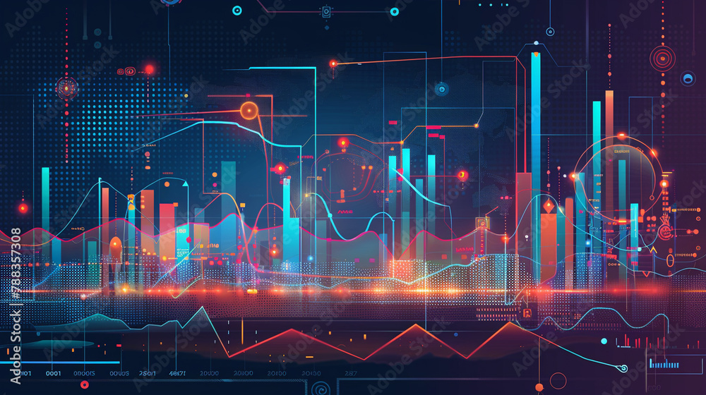 Data analytics report. Infographic, graph and chart on abstract ...