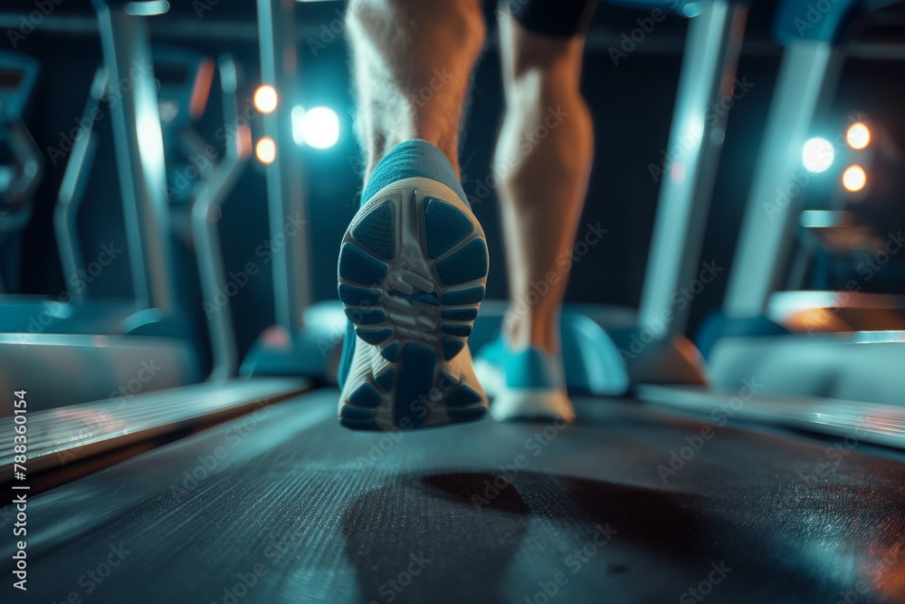 Man running in a gym on a treadmill closeup, Gym background, gym time ...