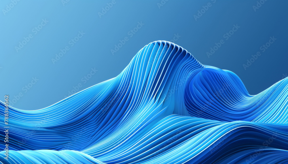 Blue, waves and 3D graphic with texture of abstract painting, design or ...