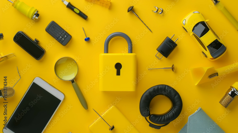 Elevate your designs with this composition of a yellow lock and ...
