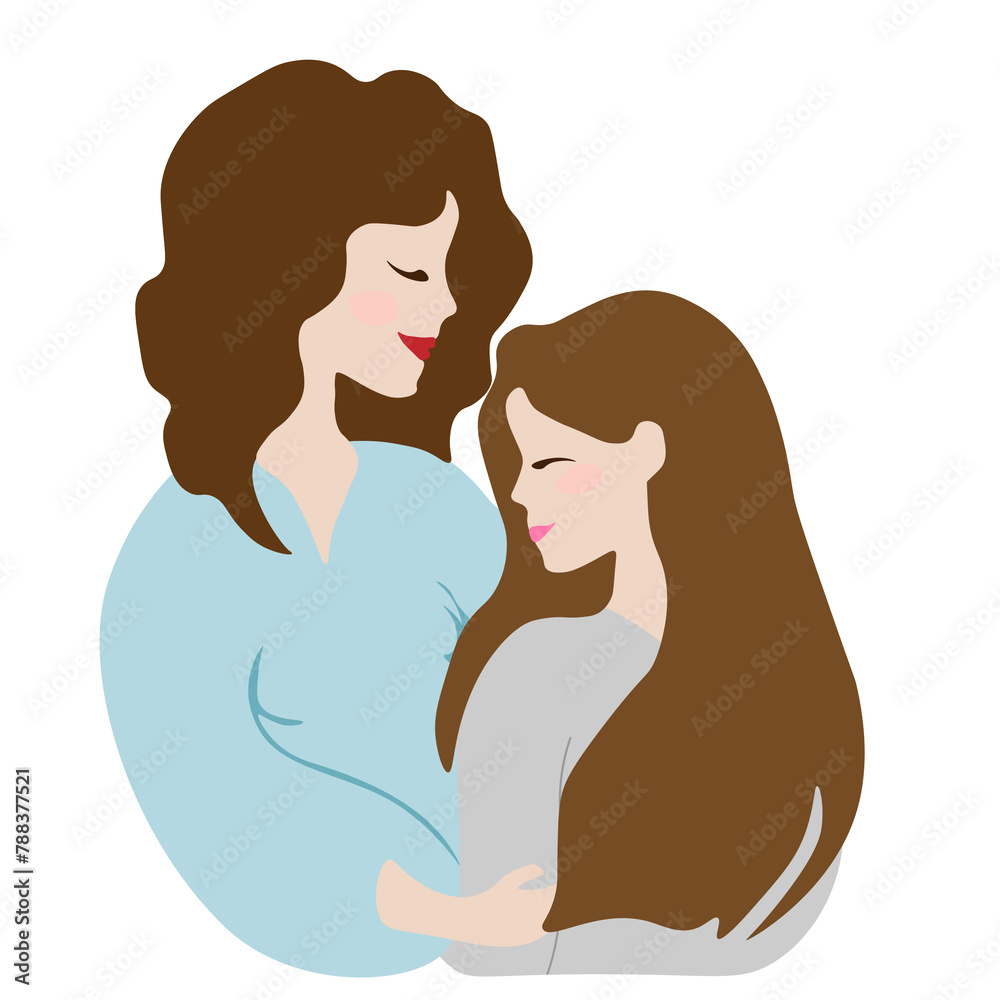 mother and child, vector illustration, mom hugs daughter, motherly love ...
