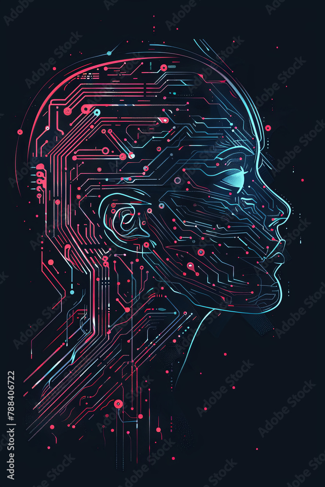 Cyborg head with circuit board inside. Artificial intelligence of ...