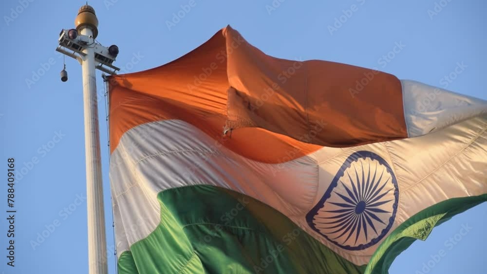 India flag flying high at Connaught Place with pride in blue sky, India ...