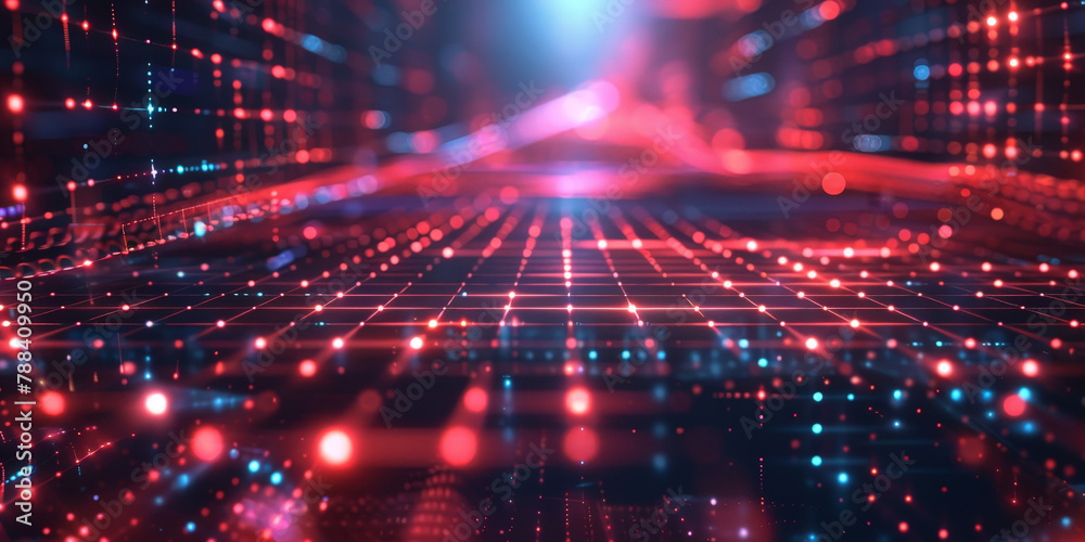 abstract grid of glowing data points and lines, visualization of ...