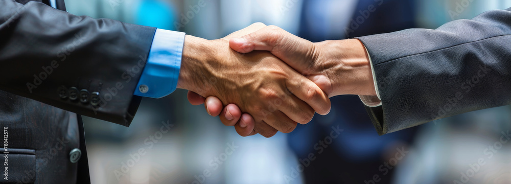 Handshake, office and thank you for business, people and networking of deal, startup and banner ...
