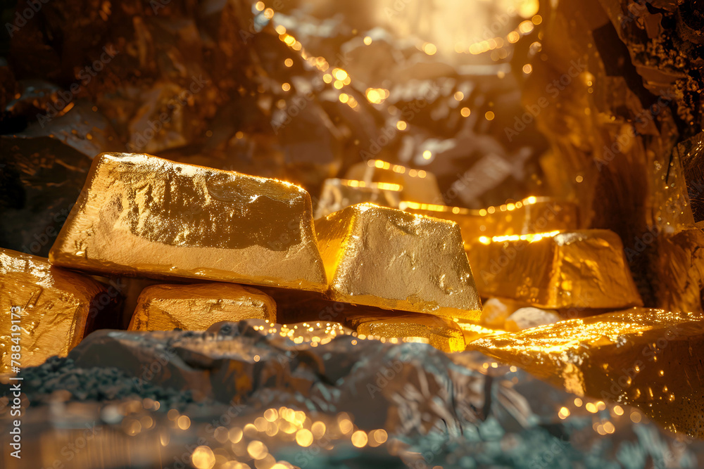 Gold bars are placed in gold mine, the discovery and increasing demand ...