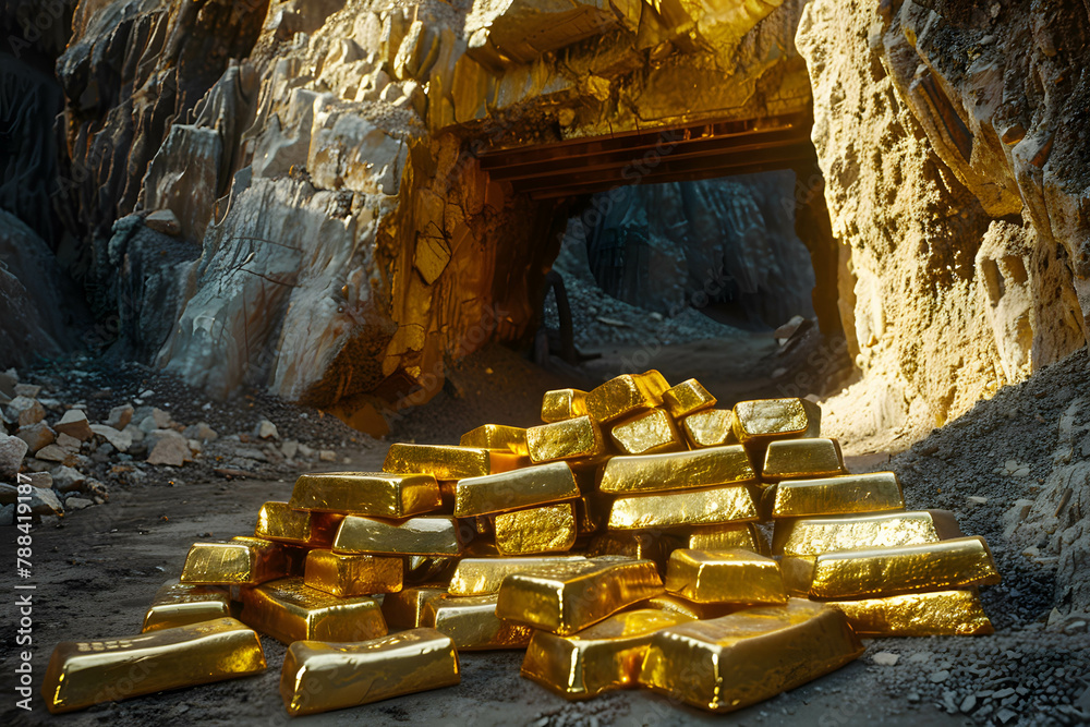 Gold bars are placed in gold mine, the discovery and increasing demand ...