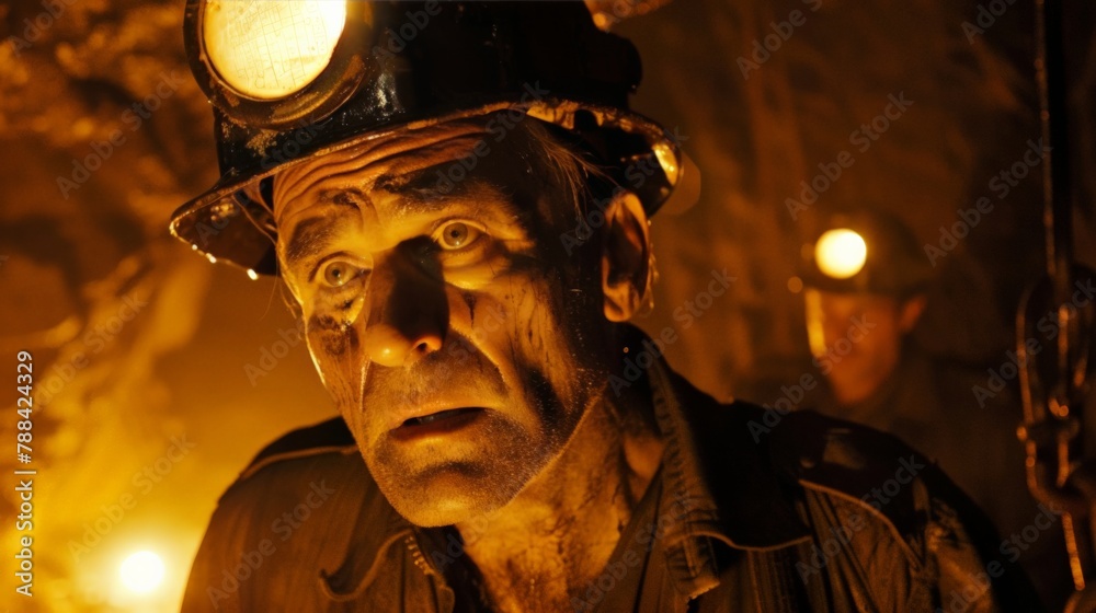 A poignant image of a miner emerging from the depths, his face telling ...