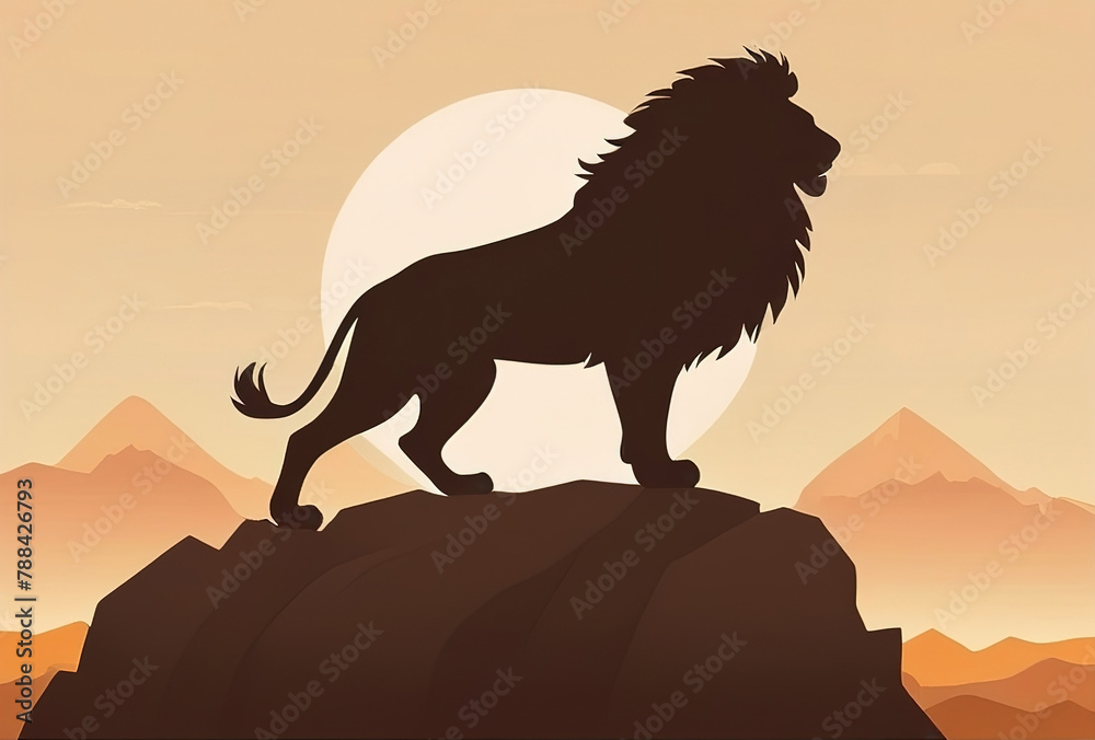 The lion king stands on the rock. simple and flat Vector illustration ...