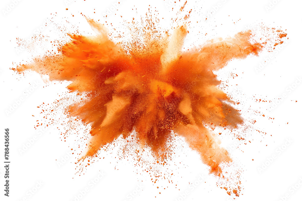 orange color powder explosion isolated on white or transparent ...