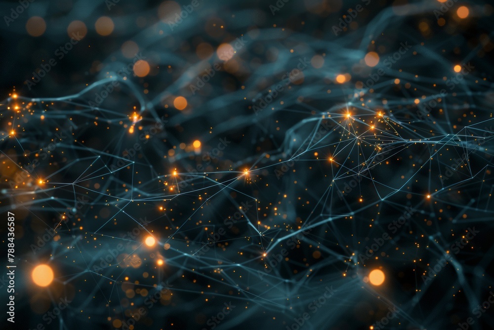 A digital artwork depicting a network of artificial intelligence nodes ...