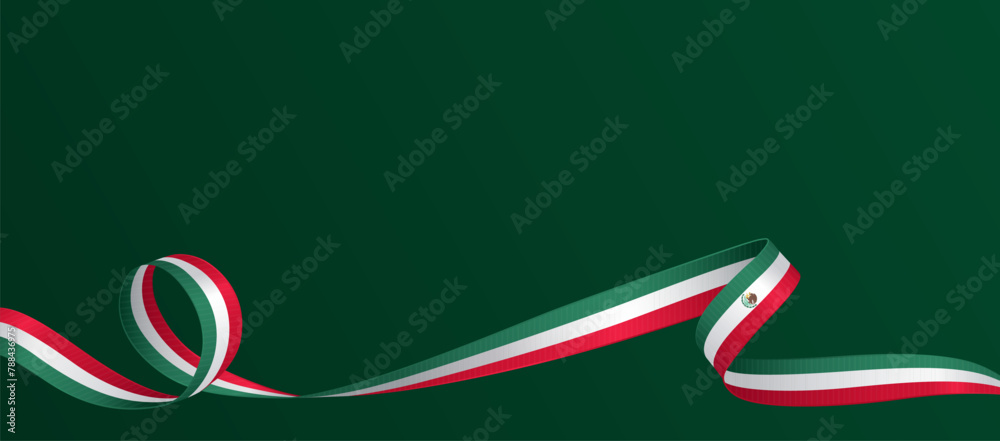 National mexican flag ribbon. Curly ribbon on green background. Vector ...
