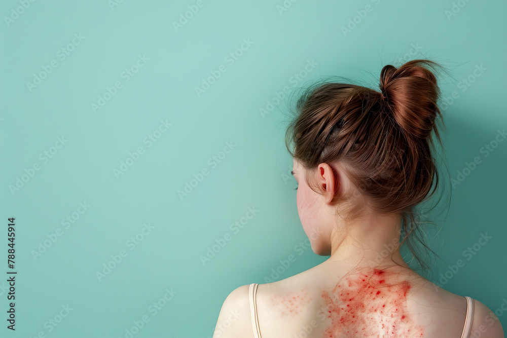 ภาพประกอบสต็อก Female Back with Painful Rash, Red Spots Blisters on a ...