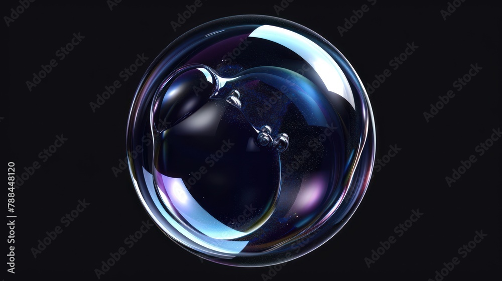 3d render transparent sphere glass bubble with holographic effect on ...