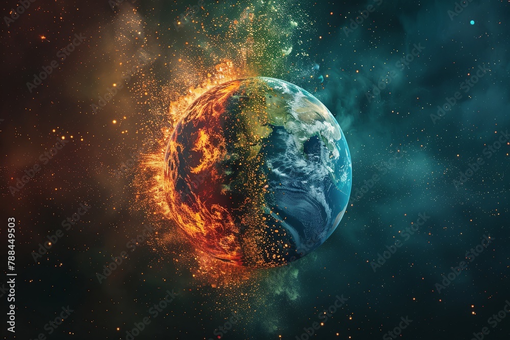 Earth splitting into 3D and 5D dimensions Symbolic concept AI Image ...