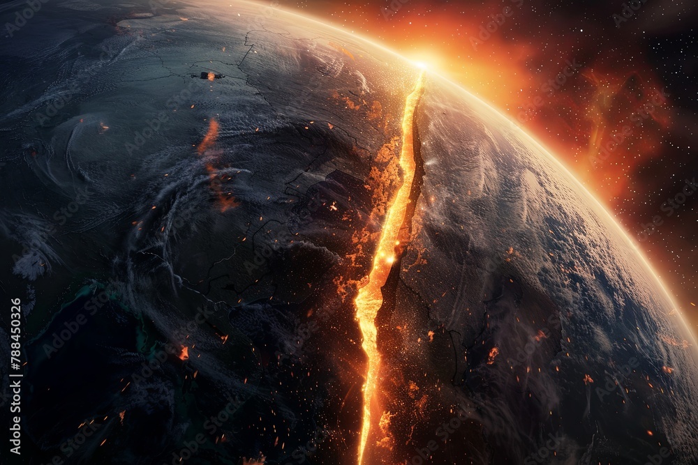 Earthquake disaster causes planet Earth to split in half AI Image Stock ...