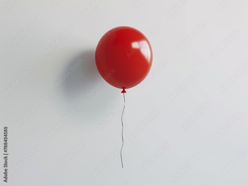 Floating red balloon, its string dangling, rendered in 3D for a ...