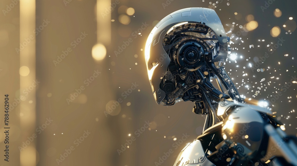 AI Artificial Intelligence ASI security robot guarding in futuristic ...