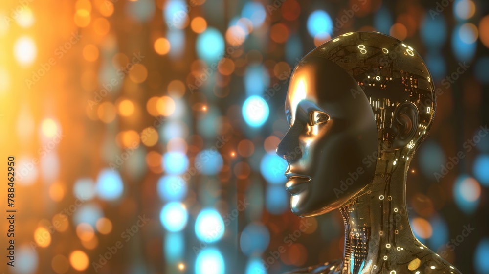 AI Artificial Intelligence ASI robot in gold color using look at ...