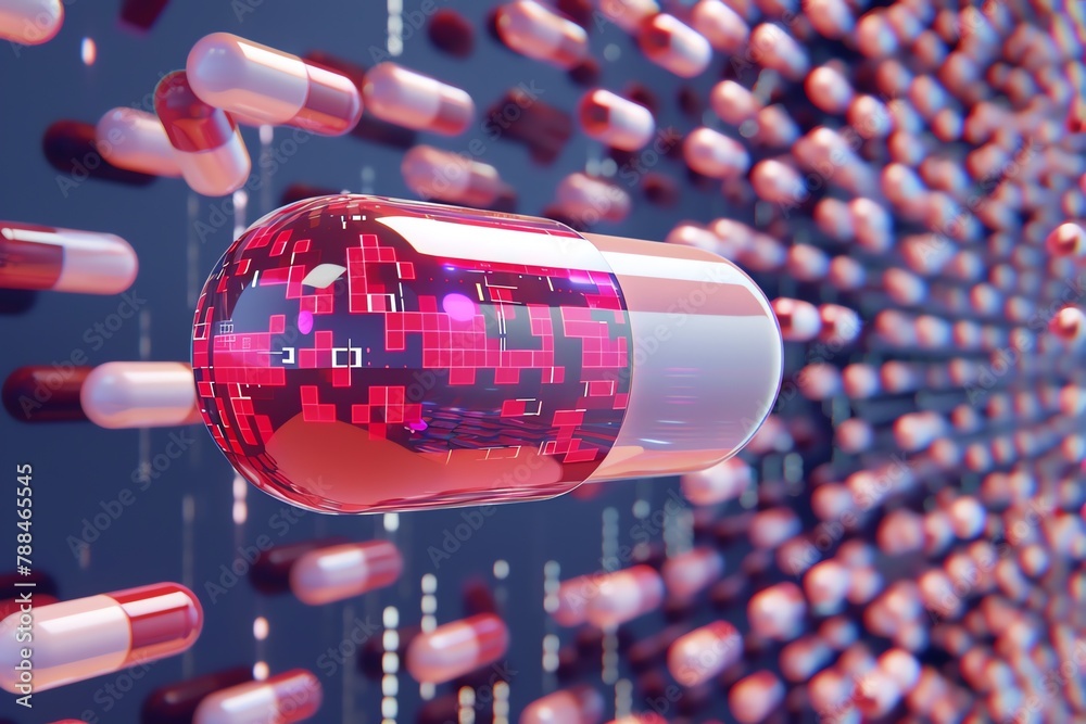 Illustrate a digital 3D rendering of a personalized medicine capsule ...
