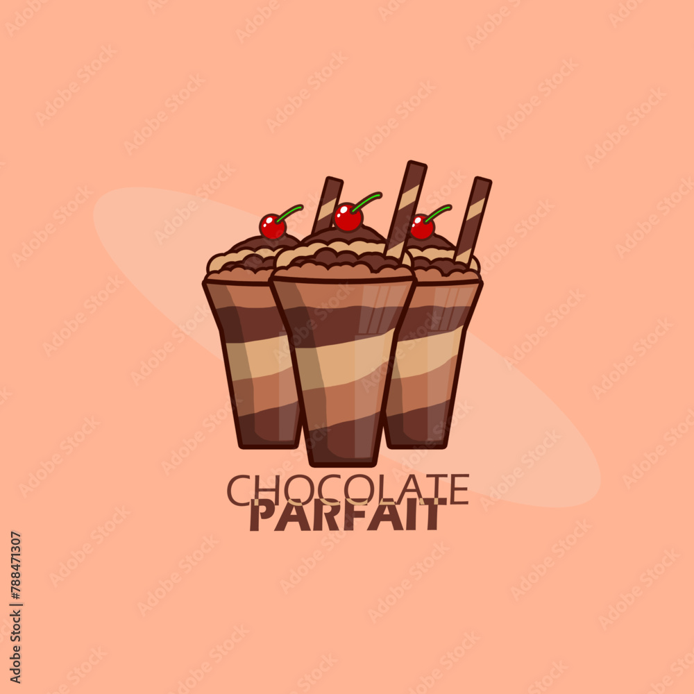 National Chocolate Parfait Day event banner. Three glasses of chocolate ...