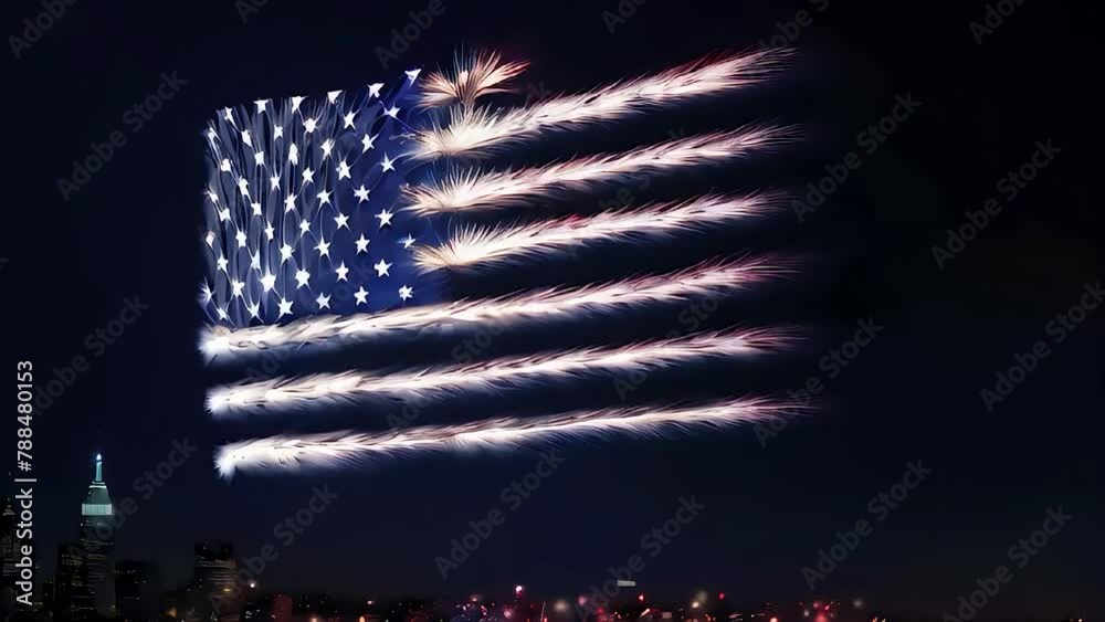 Explosion of fireworks forming the flag of the United States. Suitable ...