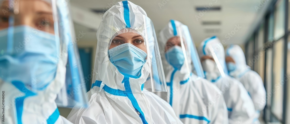 Sanitary team in biohazard suits, protection, intensive clean, safe ...