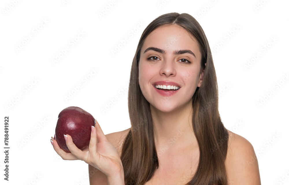 Diet And Beauty Detox Young Girl With Apple Fruit Vitamin And