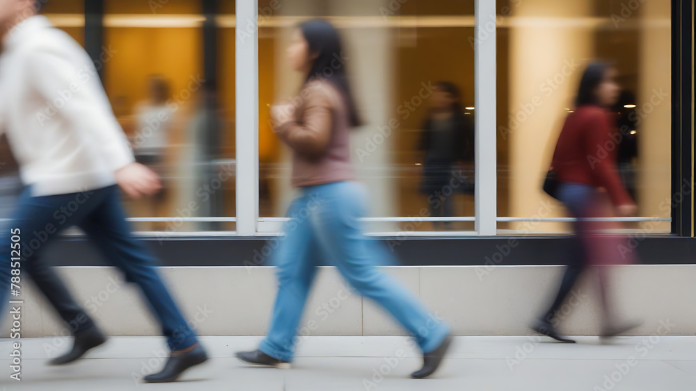 Pedestrians Walking Past Shop Windows with too much motion blur, low ...