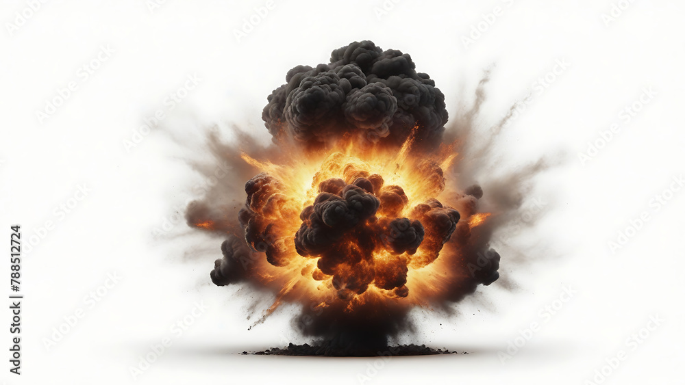 Large fireball blast with black smoke. fiery explosion with smoke ...
