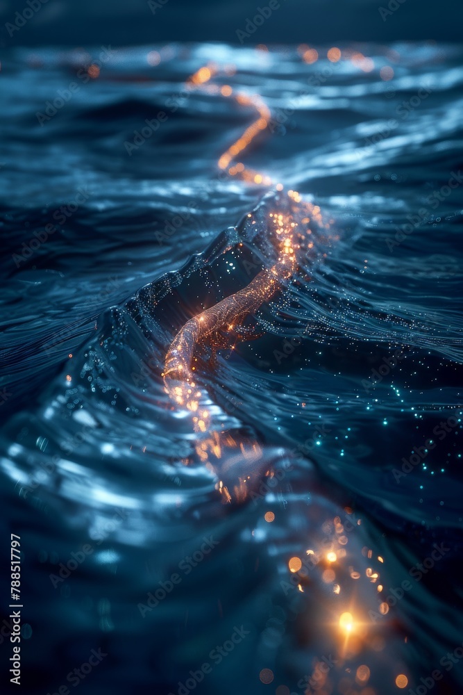 CG 3D rendering of a close-up view of data transmission paths beneath ...