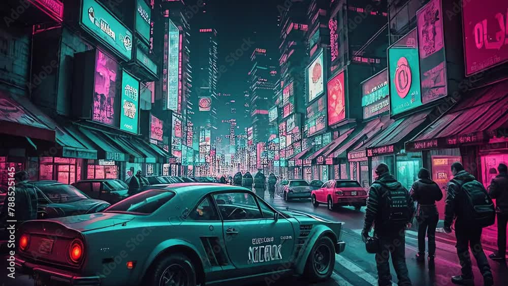 Cyberpunk cityscape in neon style. Cyberpunk metropolis with futuristic ...