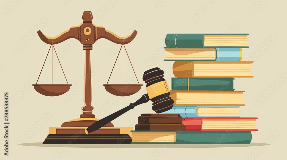 Justice scales and wooden judge gavel. Law hammer sign with books of ...