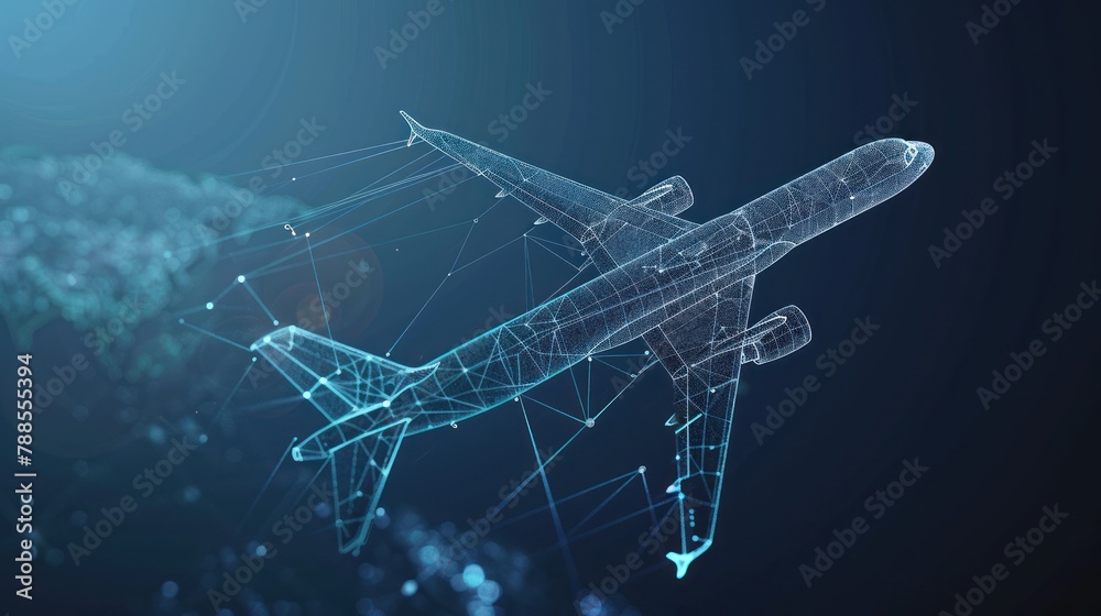 airplane flying over continents and ocean. Abstract vector top view ...
