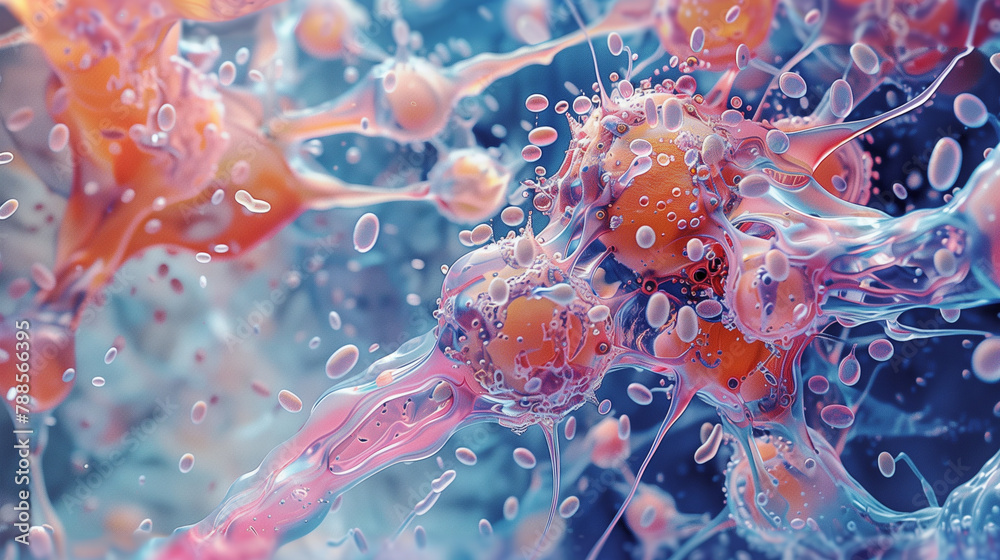 A detailed painting of a human cell, with Vitamin E depicted as tiny ...