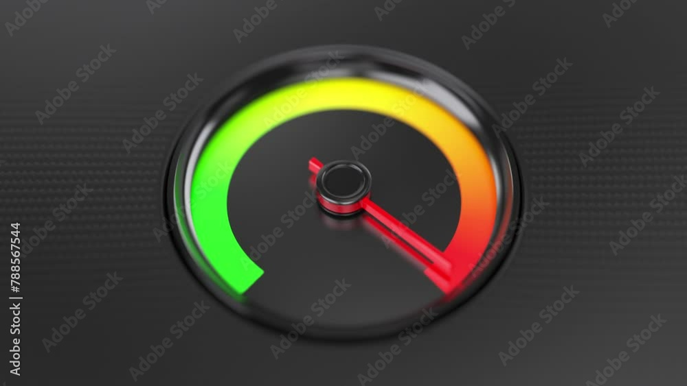 Animation of a speedometer on a black background. Futuristic 3D ...
