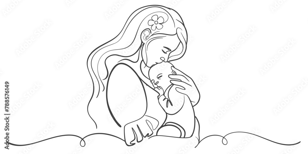 Mother and son line art vector illustration, mothers day celebration ...