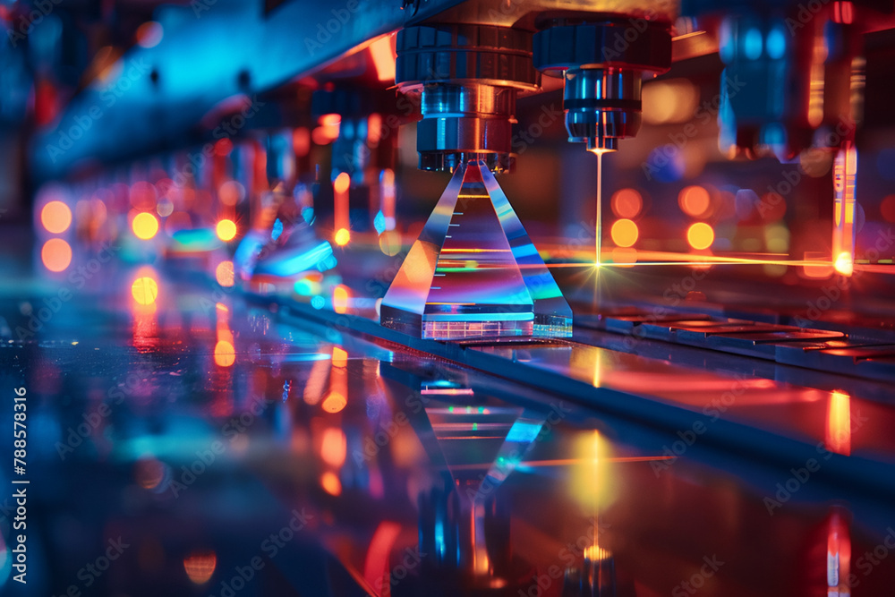 Design An Image Of A Spectroscopy Experiment With Beams Of Light Passing Through Prisms And